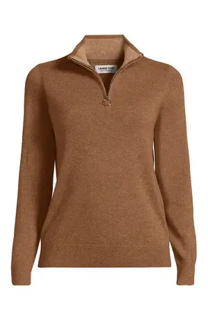 LANDS' END Cashmere Quarter-zip Sweater - Fresh Nutmeg Heather/camel Pop