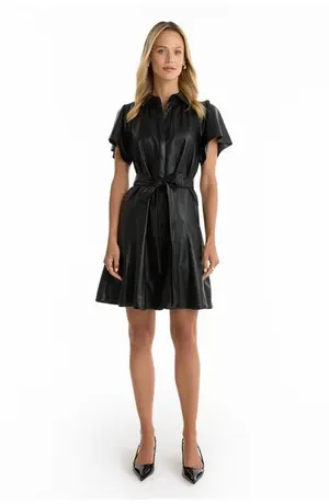 THE NOLI SHOP Devin Leather Ruffle Dress - Black