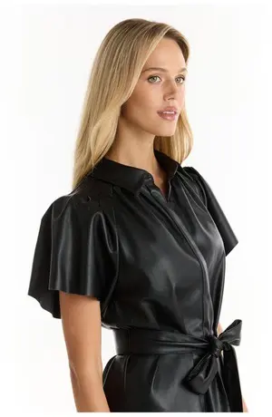 THE NOLI SHOP Devin Leather Ruffle Dress - Black