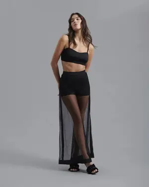 Anne Fontaine Crepe High-waisted Pants With Tulle Overlay