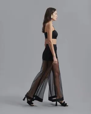 Anne Fontaine Crepe High-waisted Pants With Tulle Overlay