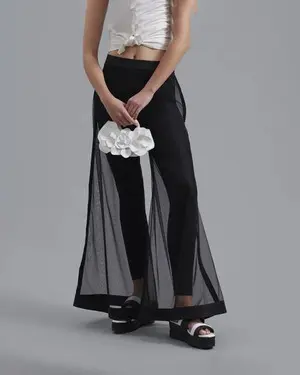 Anne Fontaine Crepe High-waisted Pants With Tulle Overlay