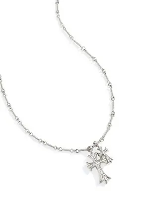 MINT & LILY Double Cross Charm Pendant Necklace - Silver