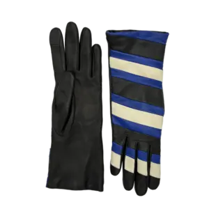 AGNELLE Alexine Mid-length Striped Leather Gloves - Black Multicolor