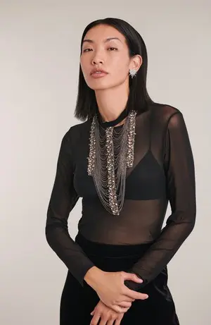 Anne Fontaine Oglam Silver Collar With Beaded Chains And Stones