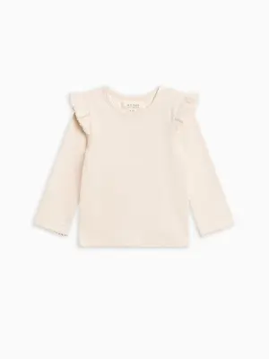 KENDI Rina Ribbed Ruffle Top - Ivory