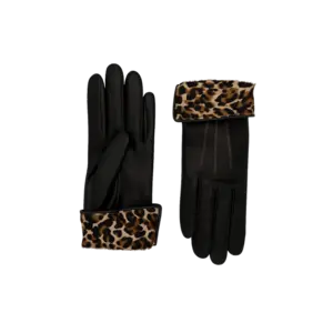 AGNELLE Fanny Lambskin Gloves With Cashmere Lining - Tnoir/panthere