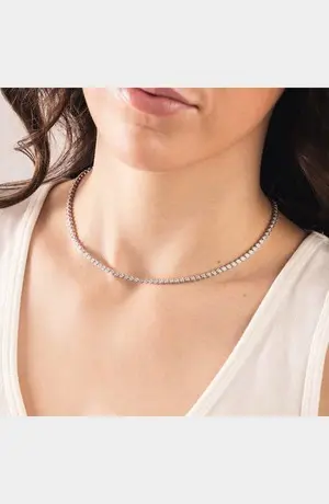 MADE BY MARY Poppy Cubic Zirconia Tennis Necklace - Silver