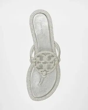 Tory Burch Miller Pave Logo Sandals - Silver