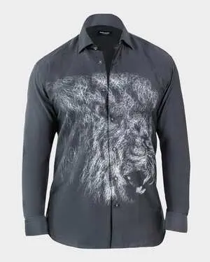 MACEOO Fibonacci Cotton Lion Chalk Sport Shirt - Black