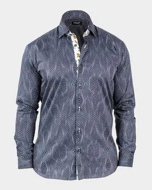 MACEOO Fibonacci Pirate-trim Net Sport Shirt Blue