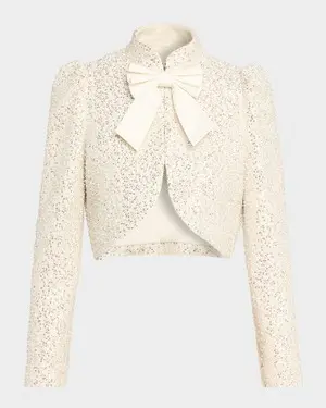 Alice + Olivia Sequin-embellished Tweed Cropped Jacket - Off White