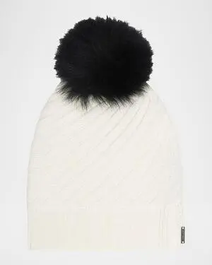 Gorski Cashmere Beanie With Lamb Shearling Pom - Black