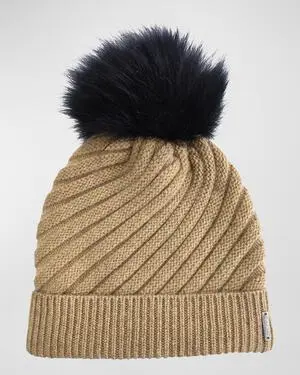 Gorski Cashmere Beanie With Lamb Shearling Pom - Brown/black