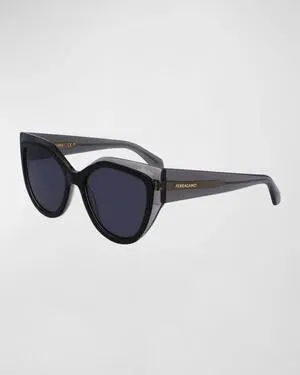 FERRAGAMO Acetate Cat-eye Sunglasses - Transparent Grey/black