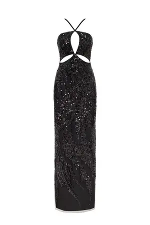 MILLA Cut-out Halterneck Sequin Maxi Gown