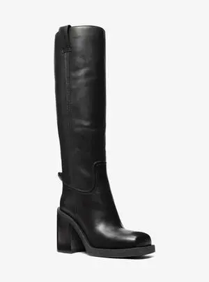 Michael Kors Houston Leather Block Heel Boots - Black