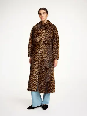 BY MALENE BIRGER Rafaia Calf Shearling Maxi Coat - Leopard