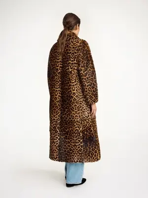 BY MALENE BIRGER Rafaia Calf Shearling Maxi Coat - Leopard