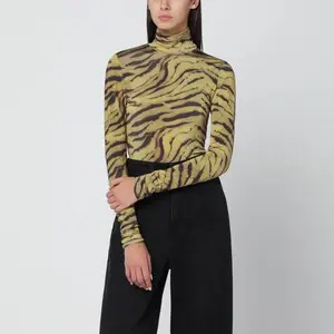 GANNI Zebra-print Turtleneck Top