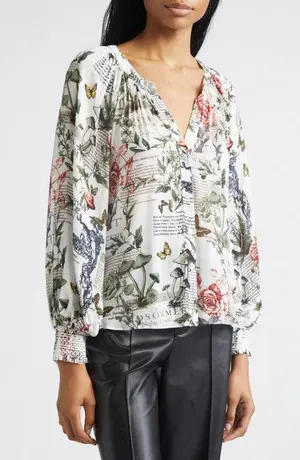 Alice + Olivia Thalia Mixed Print Button-up Shirt