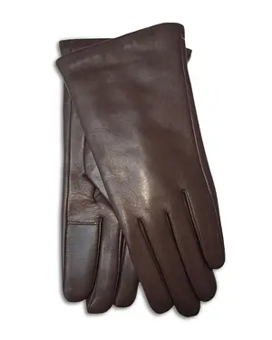 Bloomingdale'S Cashmere Lined Leather Tech Gloves - Brown