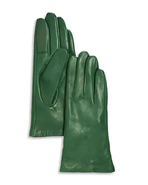 Bloomingdale'S Cashmere Lined Leather Tech Gloves - Green