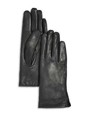 Bloomingdale'S Cashmere Lined Leather Tech Gloves - Grey