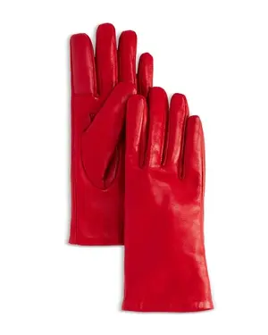 Bloomingdale'S Cashmere Lined Leather Tech Gloves - Red