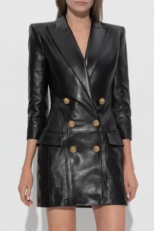 Balmain Double-breasted Leather Blazer Dress