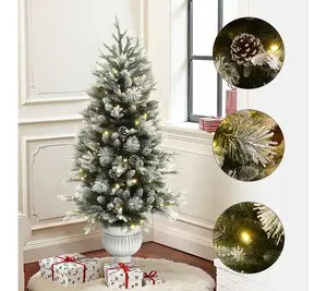 LUXEN HOME Luxenhome 4.5ft Pre-lit Light Flocking Artifici Al Xmas Tree - One-color