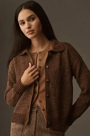 Central Park West Chenille Cardigan Sweater - Chocolate