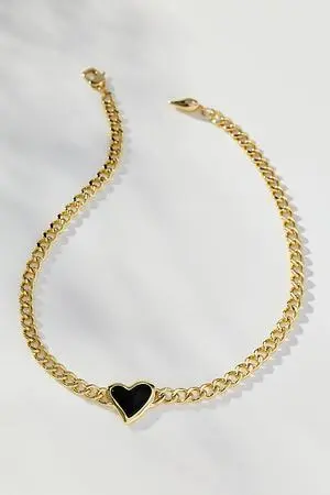 F+H STUDIOS Whitney Heart Choker Necklace - Gold/onyx