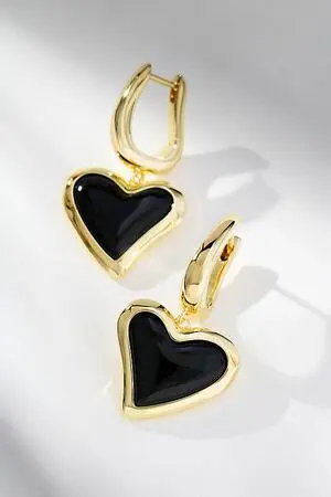 F+H STUDIOS Whitney Heart Charm Earrings - Gold/onyx