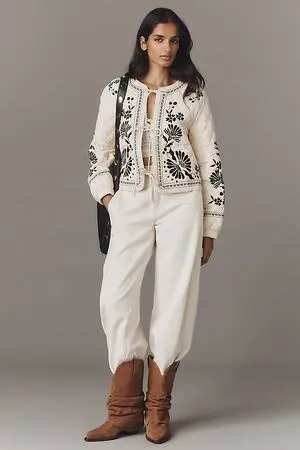 MABLE Embroidered Tie-front Quilted Jacket