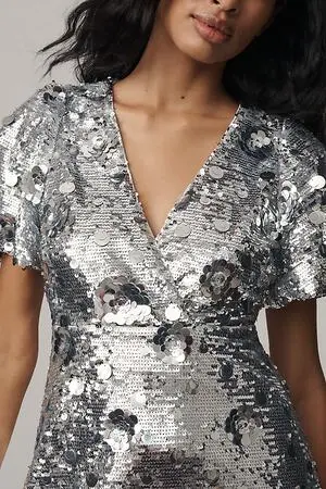 AROSE STUDIO Short-sleeve Sequin Mini Dress
