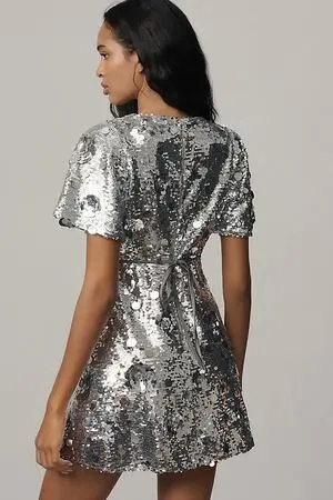 AROSE STUDIO Short-sleeve Sequin Mini Dress