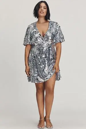 AROSE STUDIO Short-sleeve Sequin Mini Dress
