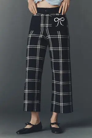 Maeve Colette Embroidered Plaid Wide-leg Pants