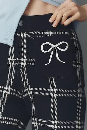 Maeve Colette Embroidered Plaid Wide-leg Pants