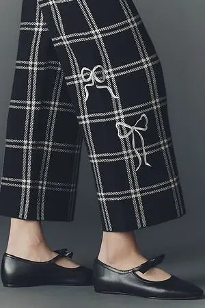 Maeve Colette Embroidered Plaid Wide-leg Pants