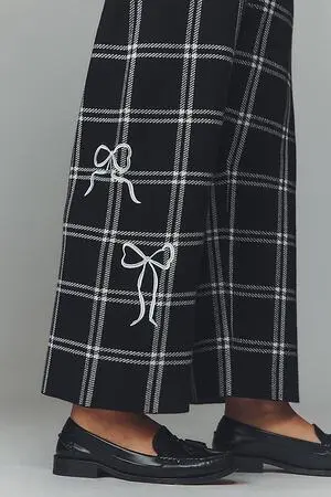 Maeve Colette Embroidered Plaid Wide-leg Pants