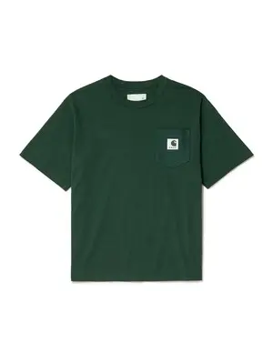 Sacai Carhartt Wip Logo-appliquéd Canvas-trimmed Cotton-jersey T-shirt - Green