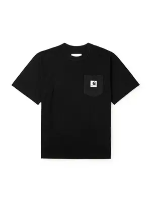 Sacai Carhartt Wip Logo-appliquéd Canvas-trimmed Cotton-jersey T-shirt - Black