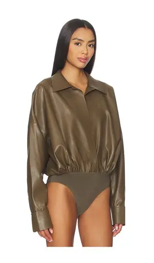 Norma Kamali Super Oversized Boyfriend Shirt Bodysuit - Bark