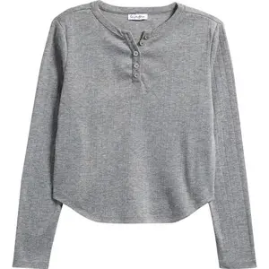 LOVE, FIRE Pointelle Henley - Heather Grey
