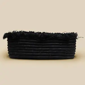 INDEGO AFRICA Raffia Fringe Bowl - Black
