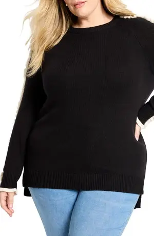 NIC+ZOE Ruffle Trim Crewneck Sweater