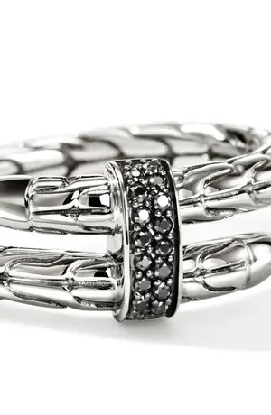 John Hardy Spear Flex Ring With Sapphire Pav - Silver