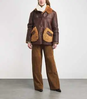 Claudie Pierlot Leather Aviator Jacket With Shearling Details